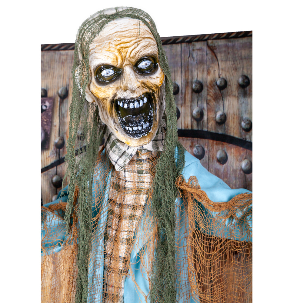 Animated Zombie Chained to Door Halloween Prop - The Mad Hatter